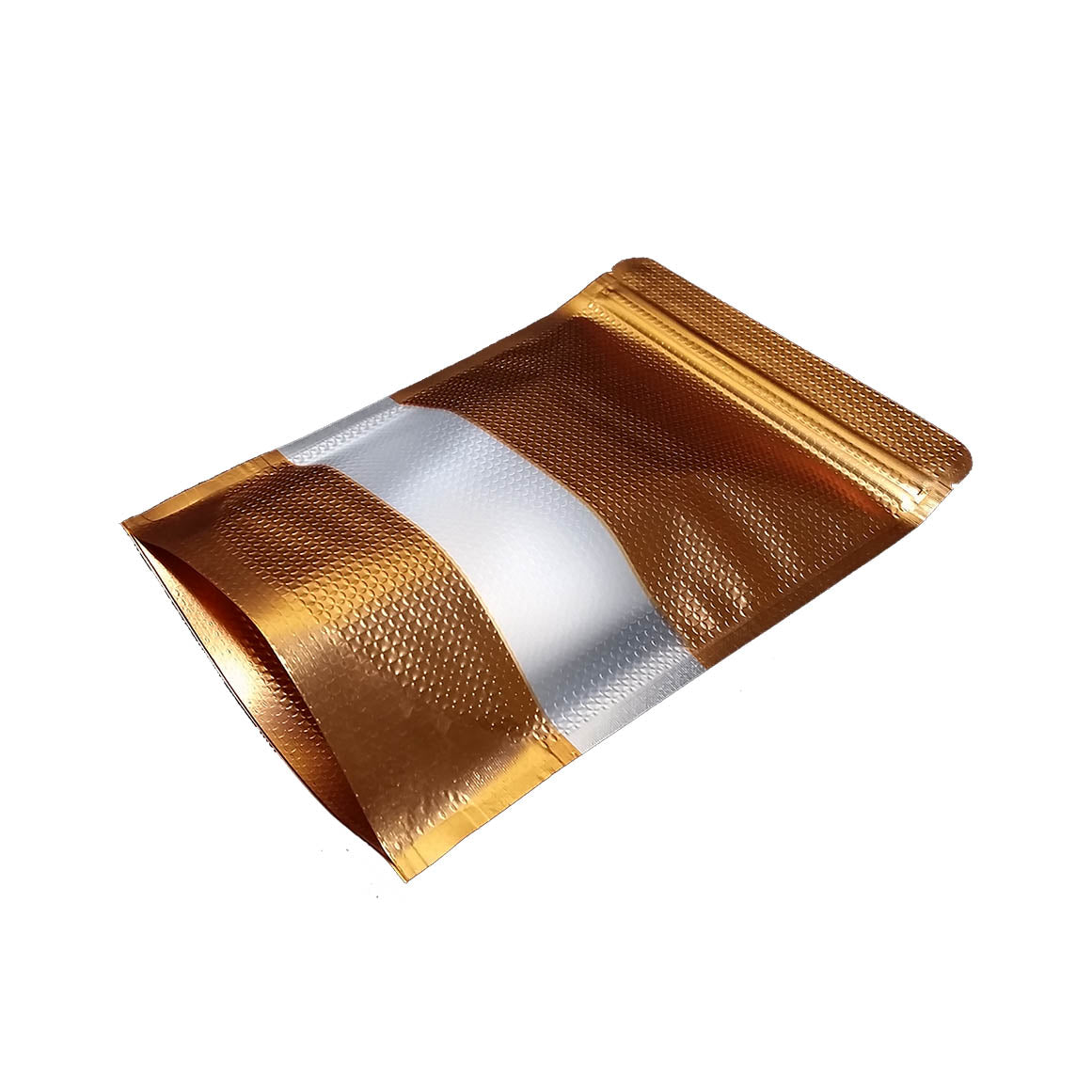 Stand Up Pouch with zip lock & window | Embossed Gold – Packaging Depot ...